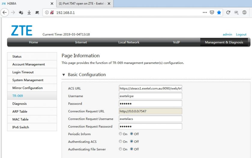 TR-069: How to turn off the back-door in Exetel's free ZTE modem ...